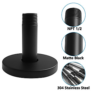 Straight Shower Arm with Flange, Ceiling Mount 3 Inches Rain Shower Head Arm Extension Replacement with Anti-Scratch Escutcheon Plate, DOLGABA Matte Black