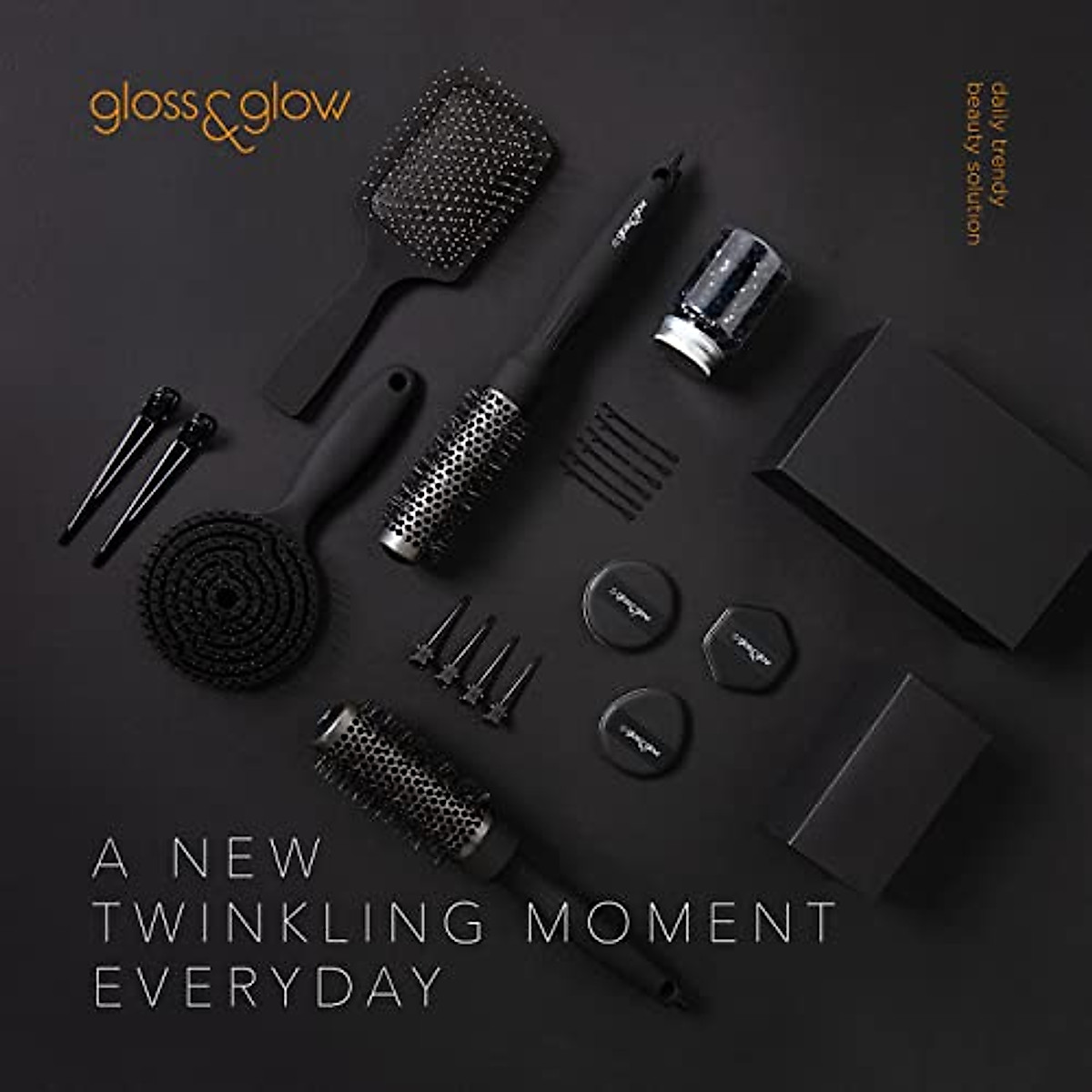 gloss&glow Hair Brush, Bore Bristle Round Hot Curling Hair Brush, Thermal Ceramic & Ionic Tech, Roller Hairbrush for Blow Drying, Curling, Straightening, Add Volume & Shine (2 inch, Barrel 0.7 inch)