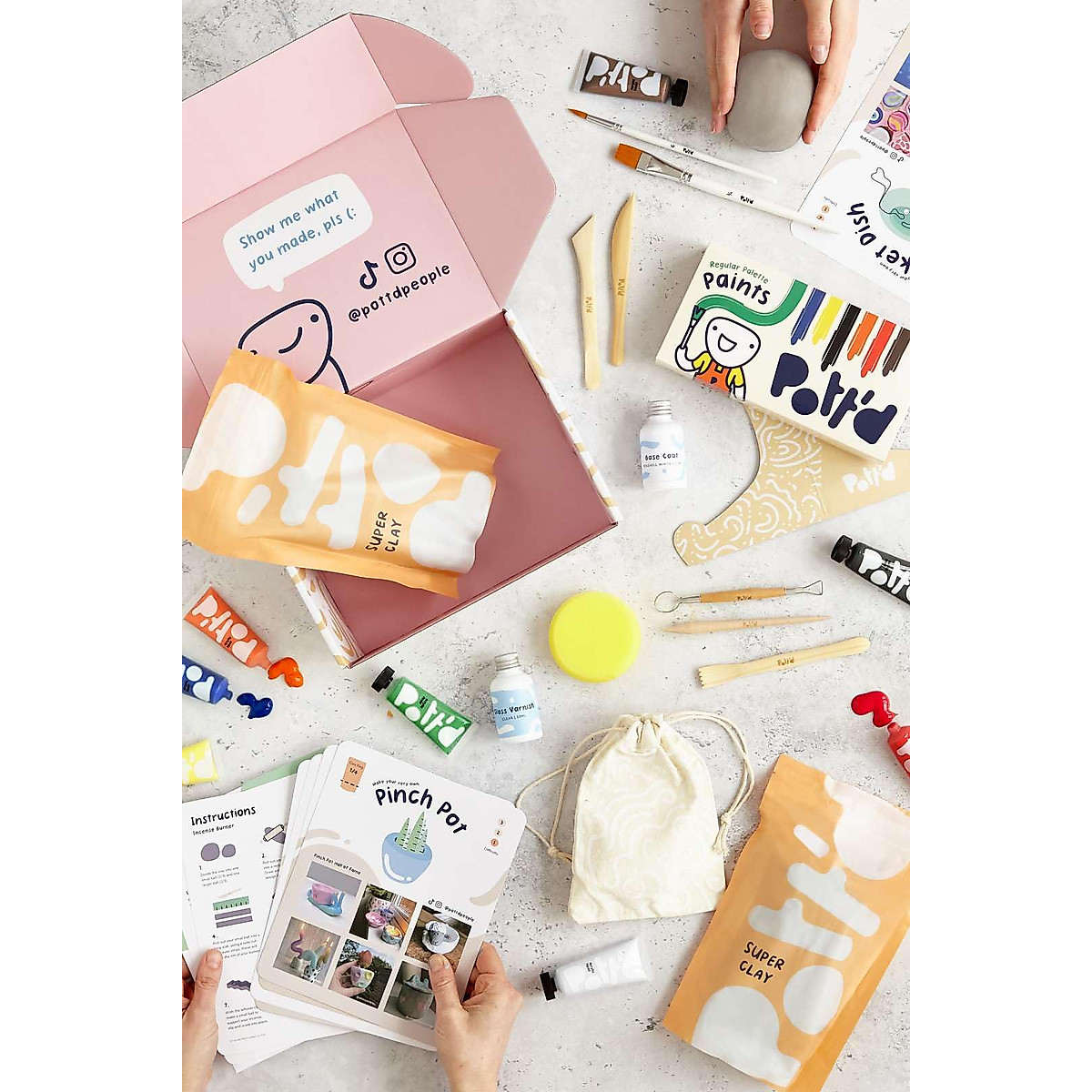 Pott'd™ Home Air-Dry Clay Pottery Kit for Beginners, Pottery Kit for Adults. Kit Includes: Air-Dry Clay for Adults, Tools, Paints, Brushes, Sealant, How-to-Guide, Gift - Regular Paints