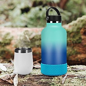 GLINK Bottle Boot, Compatible with Hydro Flask 2.0 Wide Mouth 64 oz Water Bottle and Others, Protective Silicone Bottom Sleeve Cover, Anti-Slip Flex Boot with Diamond Texture (Laguna)