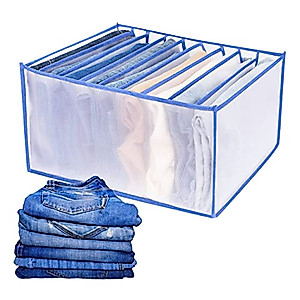 IQ Range 2PCS Jeans Organizer for Closets, Durable Drawer for Clothing, Mesh Wardrobe Organizer for Cloths, Washable Storage for Pants, Sweaters, and T-shirts (Blue, Large 9 Grids)