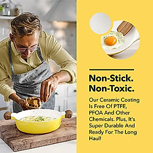 Vremi 8 Piece Ceramic Nonstick Cookware Set - Induction Stovetop Compatible DIshwasher Safe Non Stick Pots with Lids and Frying Pans - Dutch Oven Pot Fry Pan Sets for Serving - PTFE PFOA Free - Yellow