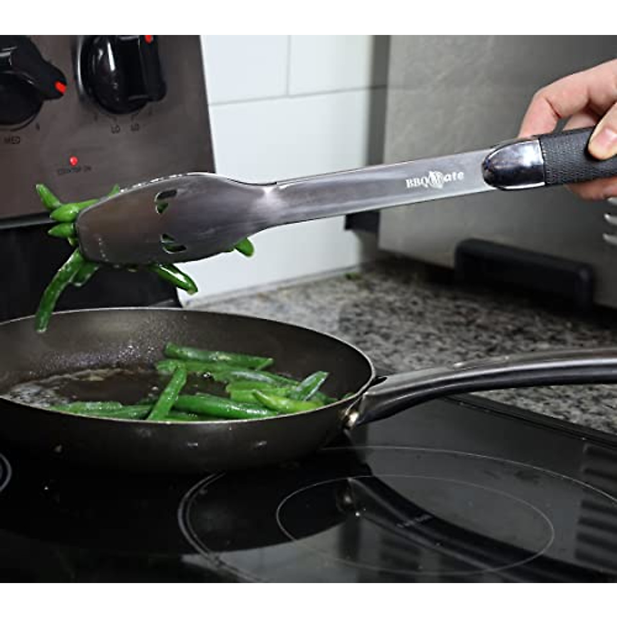 BBQ Mate Gator Grip Snake Eye Tongs - extra long 18" inch heavy duty stainless steel tongs for grilling, cooking, and barbecue