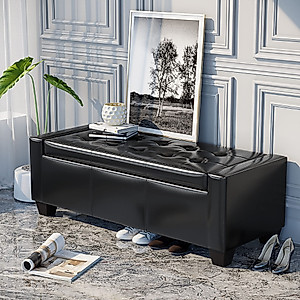 HOMCOM Large 51" Storage Ottoman, Tufted Faux Leather Storage Bench for Living Room, Entryway, or Bedroom, Black