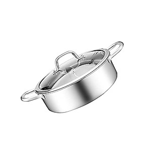 XENITE 1pc Stainless Steel Mandarin Duck Pot Korean Pots for Cooking Induction Stock Pot Stainless Steel Stock Pot Divided Cooking Pot Cheese Fondue Pot Shabu Hot Pot Cookware Ramen Pan Wok (Color :