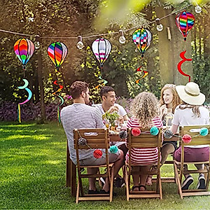 5 Pcs Hot Air Balloon Wind Spinners Rainbow Spinner Wind Chime Garden Windmill Spinner Kinetic Hanging Decor for Lawn Yard (Strip Style)