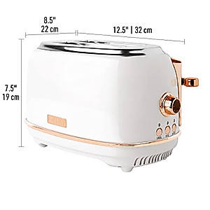 Haden 75091 Heritage 2 Slice Toaster, Wide Slot with Removable Crumb Tray and Settings, Ivory/Copper
