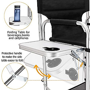 mefeir 2 PCS 31" Tall Upgraded Director Makeup Artist Chair Bar Height, Aluminum Frame Supports 300 lbs, Folding Portable with Side Table Storage Bag Black,19.2" D x 23.6" W x 45.6" H