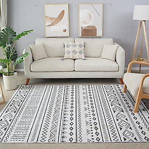 Area Rugs for Living Room, 4x6 Feet Soft Machine Washable Boho Farmhouse Rugs for Bedroom Under Dining Table - Non-Slip Neutral Morden Indoor Floor Carpet for Bedroom Dining Room Office