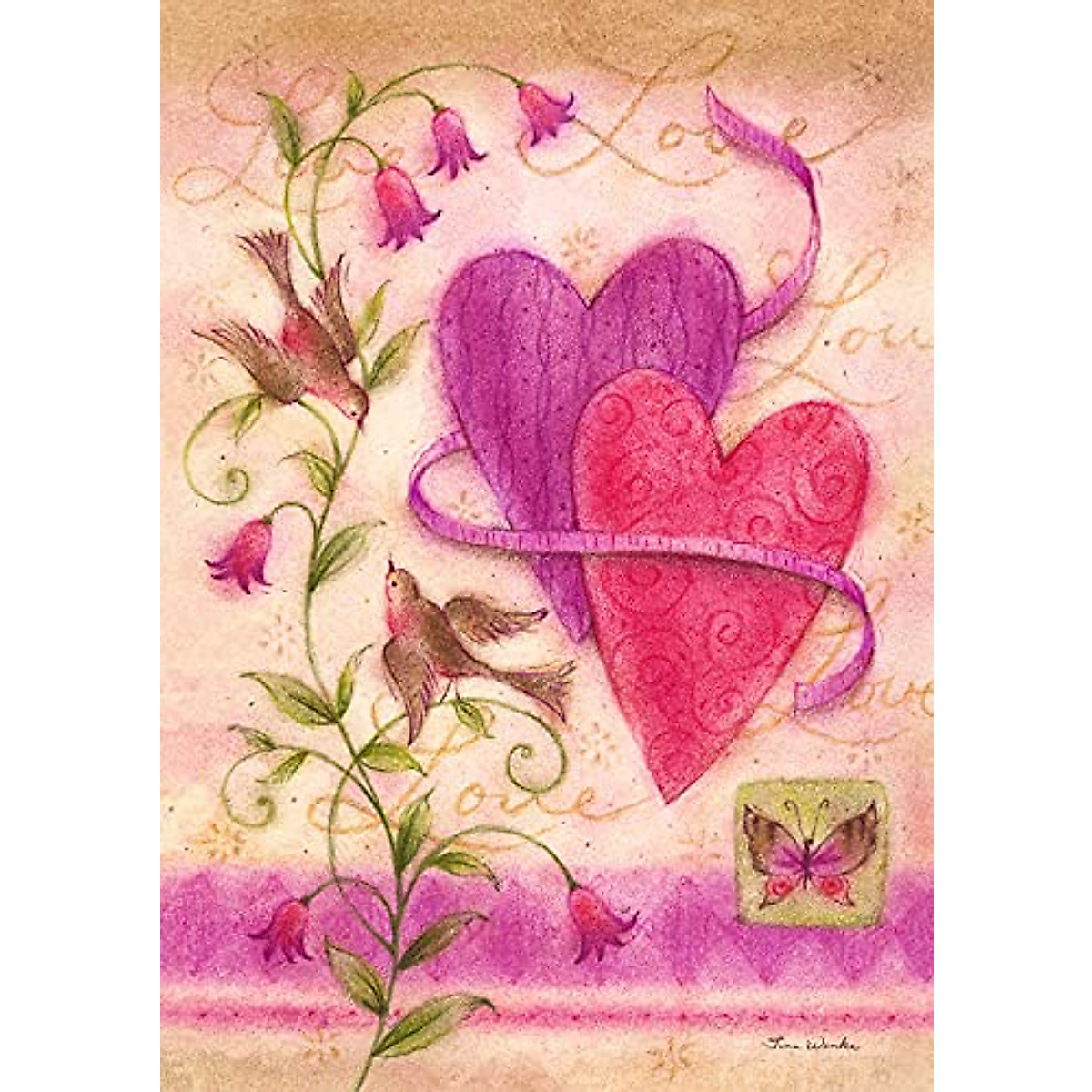 Toland Home Garden 1110275 Love Birds Garden Flag, 12.5" x 18", Double Sided for Outdoor Valentines Day House Yard Decoration