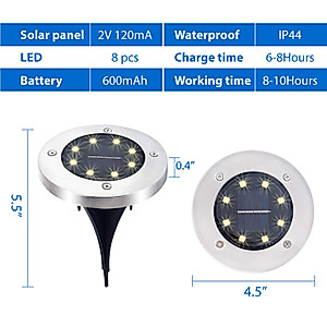 Solar Ground Lights 12pack-8LED Outdoor Solar Ground Light Garden Disk Lights Waterproof Bright In-ground Landscape Lighting for Pathway Lawn Yard Patio Walkway Driveway Deck Light-Warm White