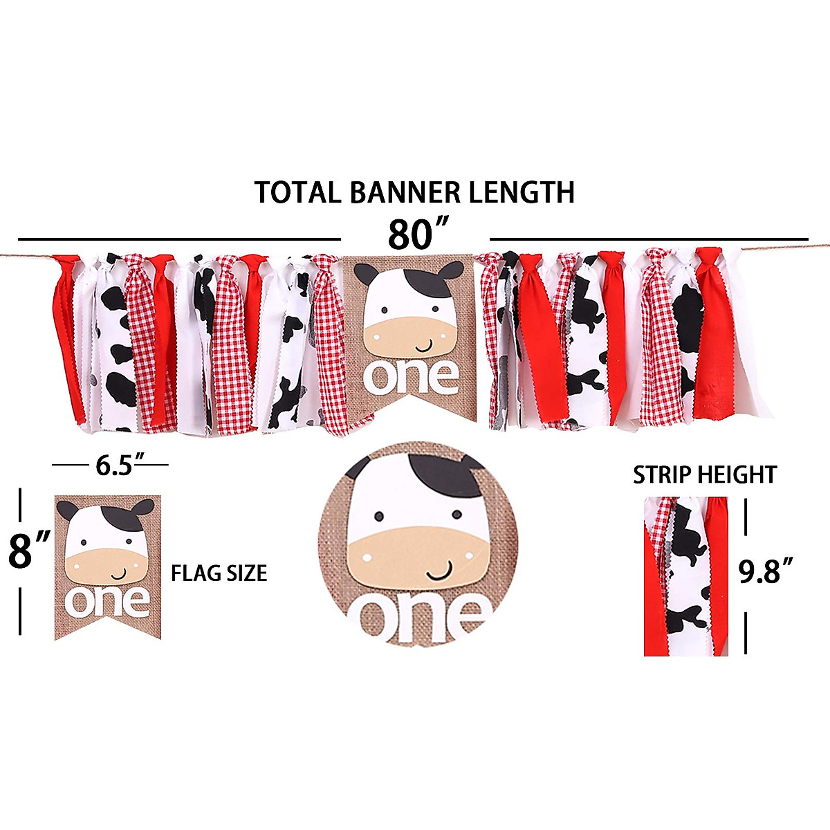 Farm Cow for First Birthday Highchair Banner - Boy or Girl High Chair One First 1st Barnyard Smash Cake Cow Western Fabric Picnic Decorations Cow , Party Decor for Baby Showers (Farm Cow Highchair