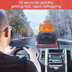 Car Heater 12V 150W Automobile Windscreen Fan Function for Quickly Defrost Defogger Demister Vehicle Heater, with 3-Outlet Plug in Cigarette Lighter 2 in 1 Fast Heating/Cooling（Red）