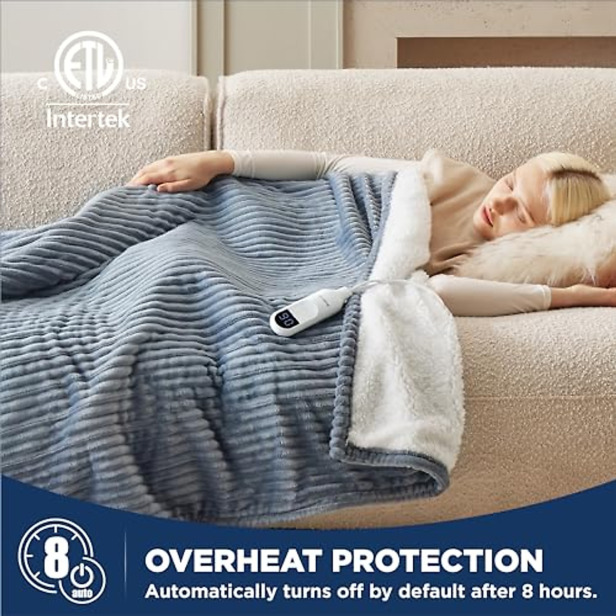 Bedsure Heated Blanket Electric Twin XL Size - Soft Ribbed Flannel, Fast Heating Electric Blanket with 6 Heating Levels & 10 Time Settings, 8 Hours Auto-Off (60x80 inches, Grey)