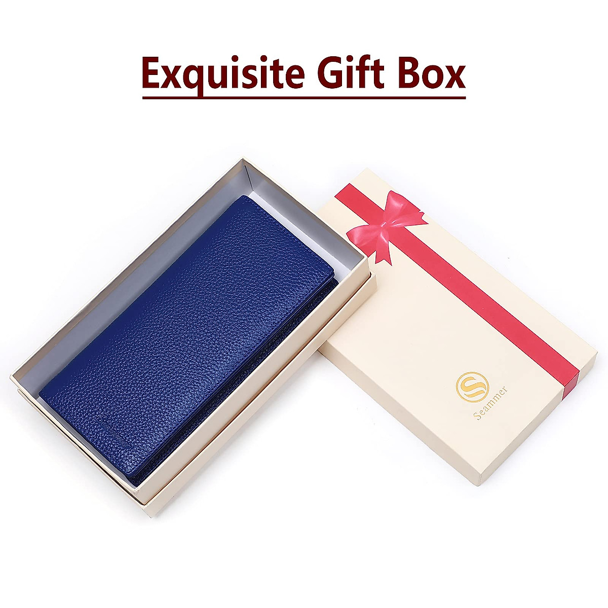 Seammer Ultra Slim Thin Real Leather Wallet for Women RFID Blocking Bifold Card Holder Clutch Wallets with Zipper Pocket