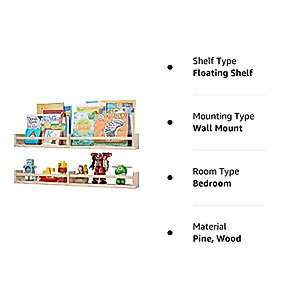 Austin yan Bookshelves Wall Mounted, 32inch Wood Floating, Bookshelf for Kids, Hanging Shelf for Baby Nursery Room Decor Set of 2 Pine, Wooded