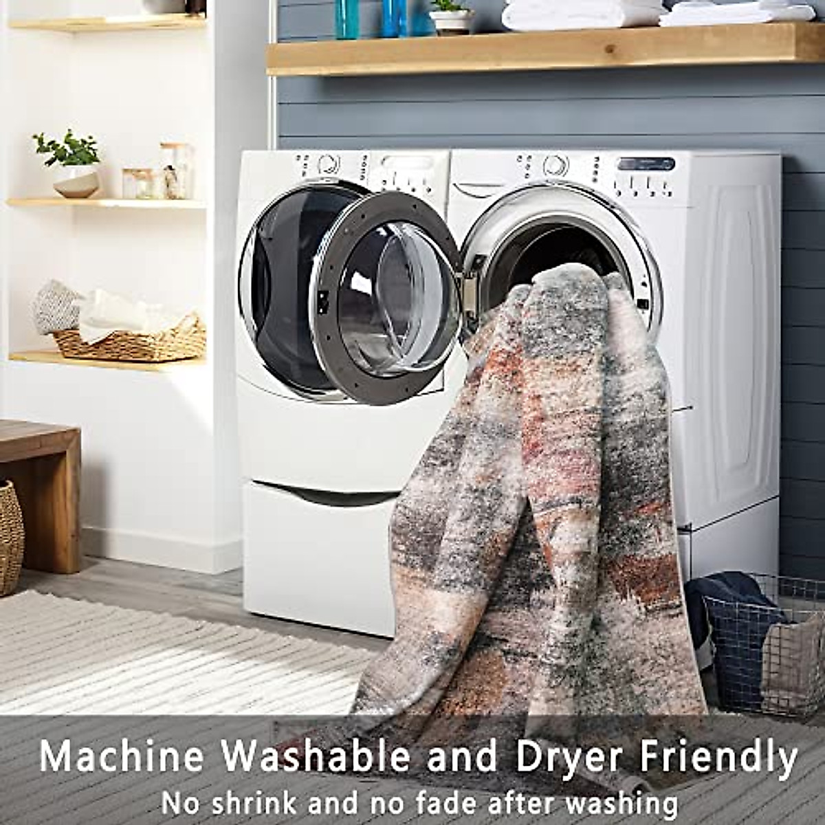 vivorug Washable Rug, Ultra Soft Area Rug 5x7, Non Slip Abstract Rug Foldable, Stain Resistant Rugs for Living Room Bedroom, Modern Fuzzy Rug (Gray/Rust, 5'x7')