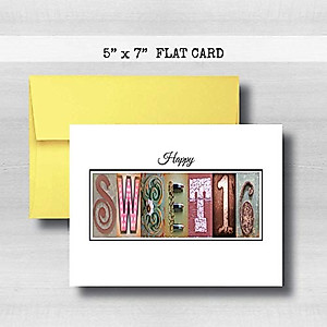 Personalized Sweet 16 Birthday Card, 5" x 7" FLAT CARD, Rose Gold Greeting Cards,