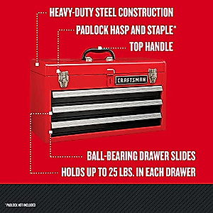 Craftsman Mechanic Tool Set, 215 Piece, Hand Box Set in Metal, 3 Drawers, Red (CMMT45303)