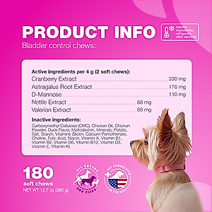 Dog UTI Treatment - Dog Cranberry Supplement for Bladder & Kidney Health, Urinary Tract, Incontinence Support - Cranberry Supplement for Dog Incontinence - Bladder Control Cranberry Chews