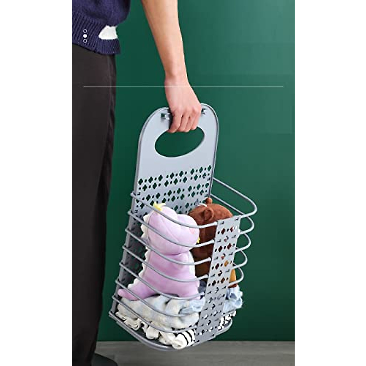 Matata Collapsible Foldable Laundry Basket with Handles Hanging Bathroom Dorm Apartment 2 Pack (white+grey)