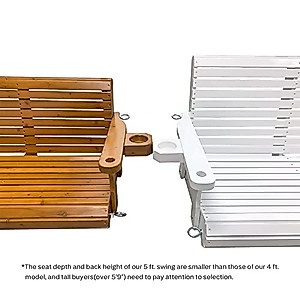 Wooden Porch Swing 3-Seater, Bench Swing with Cupholders, Hanging Chains and 7mm Springs, Heavy Duty 800 LBS, for Outdoor Patio Garden Yard, Brown-5 feet