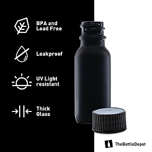 The Bottle Depot - 24 Pack - 0.5 oz Glass Bottle With Cap - Black Frosted - 18-400 Neck Finish - Boston Round Bottles - UV Rays Protection