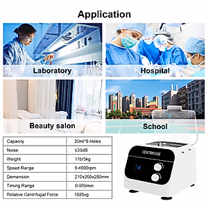 JIAWANSHUN 8x20ml Centrifuge Machine PRP Centrifuge Lab Benchtop Centrifuge,0-4000RPM Speed Adjustment,999mins Timing,LCD Display for Blood Serum/Fat Separator 110V US Plug