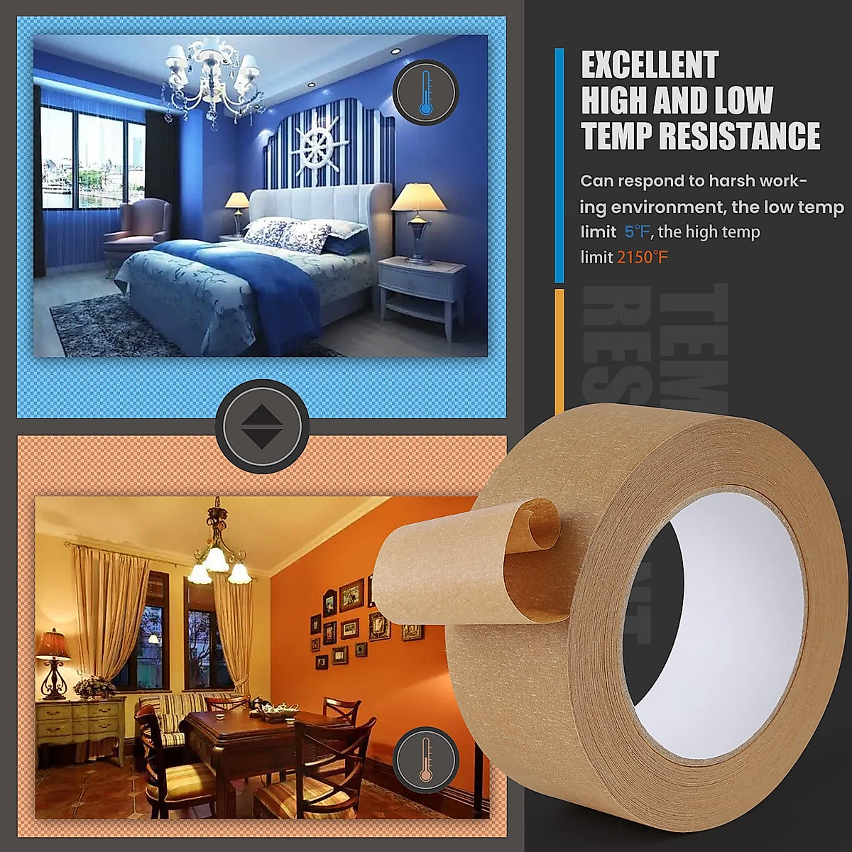 Lichamp 4 Pack Brown Painters Tape 2 inch Wide, Medium Adhesive Brown Masking Tape Bulk Multi Pack, 2 inch x 55 Yards x 4 Rolls (220 Total Yards)