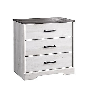 Prepac Rustic Ridge Farmhouse 3-Drawer Nightstand, Chest of Drawers for Bedroom, Wooden Bedroom Dresser with 3 Storage Drawers, 16.25in x 27.5in x 26.75in, Washed White