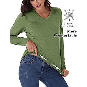 MAGCOMSEN Women's Long Sleeve Shirts UPF 50+ Lightweight V Neck Quick Dry Running Hiking Tops for Women Army Agreen,XXL