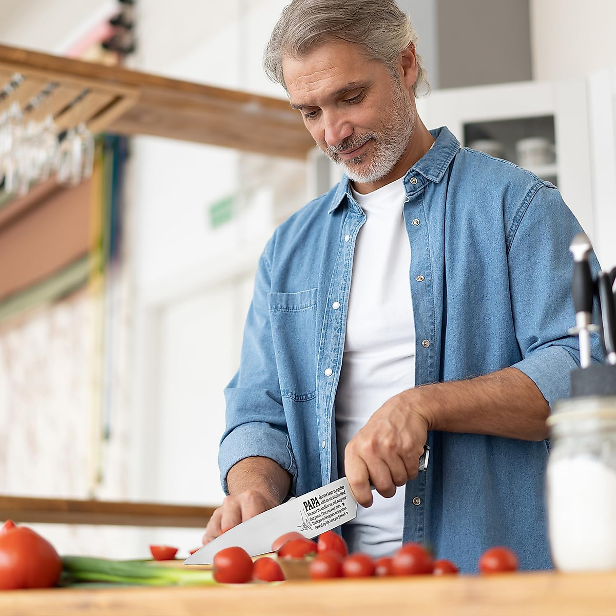 Papa Grandpa Christmas Birthday Gifts -Grandfather Papa Gifts from Grandkids -Best Papa Ever Gifts -Fathers Day Papa Gifts for Granddad Grandpa Grandfather, 8-inch Kitchen Knife Gifts for Papa