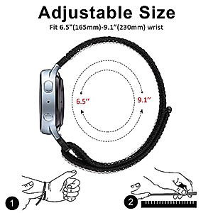 Wanme Bands for Garmin Venu/Vivoactive 3 Watch Band, 20mm Adjustable Nylon Replacement Wristband Strap for Garmin Venu Sq, Vivoactive 3 Music, Forerunner 645/245 Music, Samsung Galaxy Watch 4 (Black)