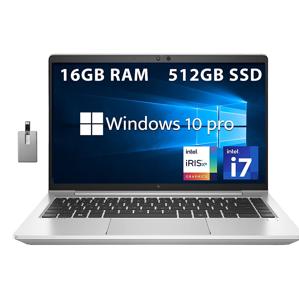 HP 2022 EliteBook 640 G9 14" FHD Business Laptop, Intel i5-1235U (Beats i7-1165G7), 16GB RAM, 512GB SSD, Backlit Keyboard, Fingerprint Reader, 720p Camera, Wi-Fi 6E, Win 10 Pro, Silver, 32GB USB Card