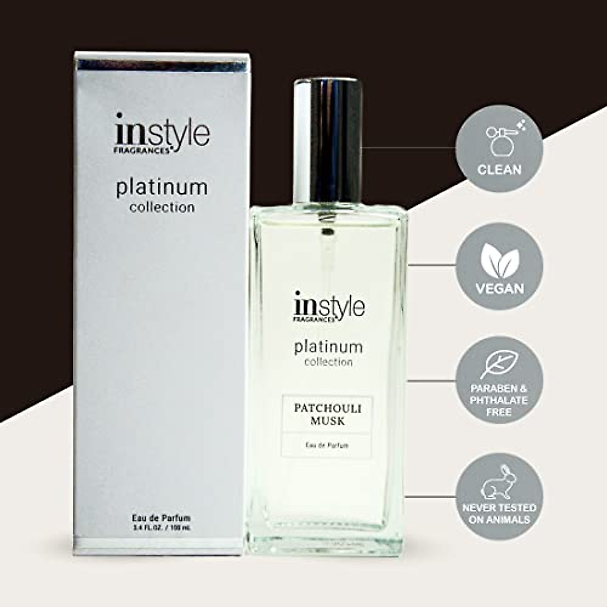 Instyle Fragrances | Inspired by Creed’s Aventus | Platinum Collection | Patchouli Musk | Men’s Eau de Parfum | CLEAN, Vegan, Paraben & Phthalate Free | Never Tested on Animals | 3.4 Fl Oz