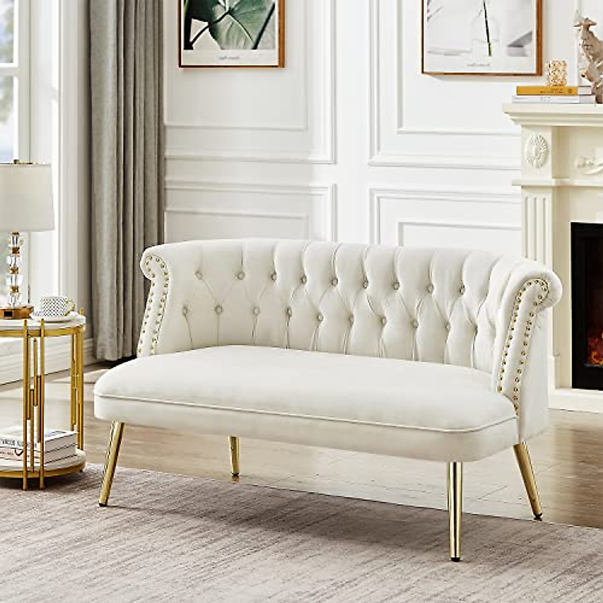 JEEOHEY Small Loveseat Sofa, 53.5" Modern Upholstered Button Tufted Velvet 2-Seat Sofa Small Love Seat Couch for Small Space, Living Room, Bedroom and Apartment, Beige