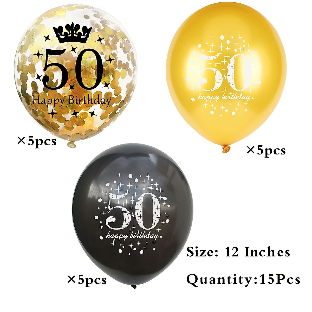 50th Birthday Balloons Black Gold Party Decorations Latex Gold Confetti Balloon for Women Men 50 Year Old Anniversary Theme Birthday Party Supplies 15 Pack 12 Inch (50th Birthday Decorations)