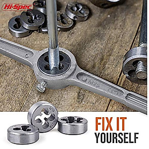 Hi-Spec 39 Piece SAE & Metric Tap & Die Set. Complete M3 to M12 / #4 to 1/2in Fine & Coarse Tools to Cut, Chase and Thread with Screw Pitch Gauge in a Tray Case