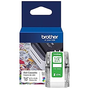 Brother Genuine CZ-1002 Continuous Length ½” (0.5”) 12mm Wide x 16.4 ft. (5 m) Long Label roll Featuring Zink Zero Ink Technology
