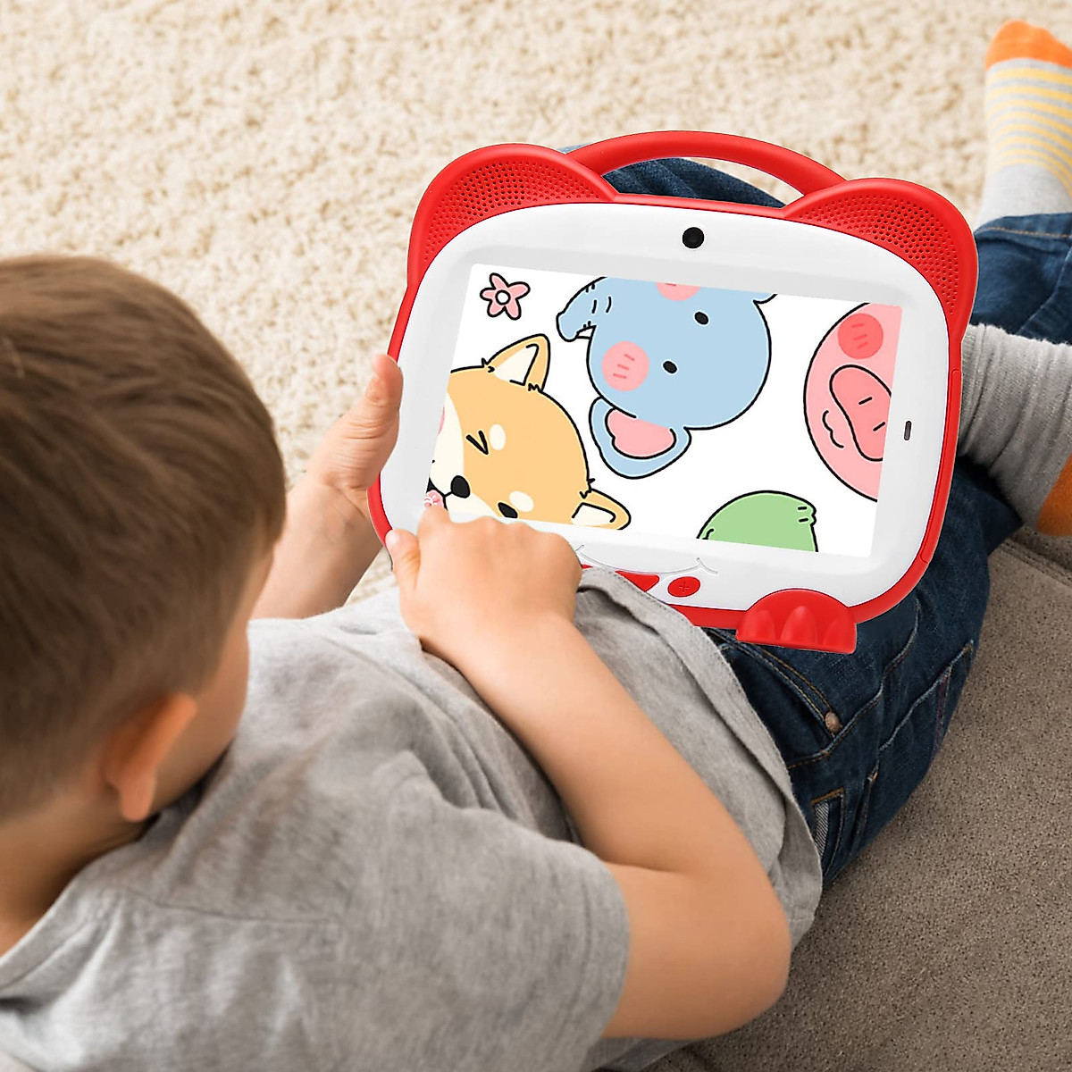 7 Kids Tablet, Toddler Tablet Smart Touch Tablet Support Bluetooth WiFi, 4GB 32GB Dual Camera Quad Core Android 10.0 Tablet with Three Card Slot, 5500mAh Battery (Red)