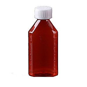 AmexDrug Pharmacy Bottle - Oval Plastic Bottle - 3 oz - Amber - Child Resistant Caps - 12 pcs (Medicine Bottle, Prescription Bottle, Liquid Medicine)