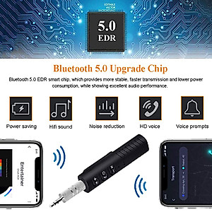 Bluetooth V5.0 Output Audio Receiver, KINDRM Mini Wireless 3.5mm Jack Aux Adapter Portable for Headphones, Speakers, Car/Home Stereo System(Black)