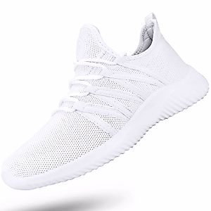 Feethit Womens Slip On Running Shoes Non Slip Walking Shoes Lightweight Gym Workout Shoes Breathable Fashion Sneakers All White Size 6.5