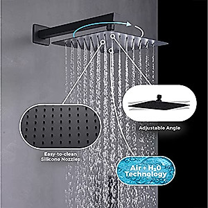 VANFOXLE Shower Faucets Sets Complete Matte Black Shower System 10 inches Rainfall Shower Head with 2 in 1 Handheld, Modern Shower Faucet Fixture Combo Set Rough-in Valve Body and Trim Included