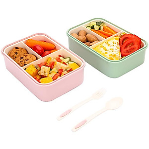 Bento Box, Lunch Box for Kids Adults, 3 Compartment Bento Lunch container, Food Storage Container Boxes, BPA Free On-the-Go Meal Prep Containers, Microwave/Dishwasher/Freezer Safe (Green)