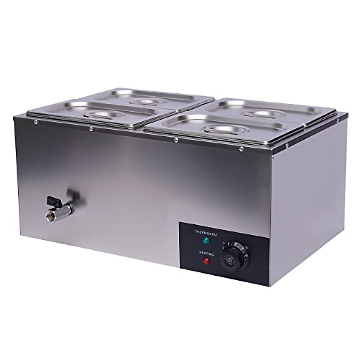 110V Food Soup Warmer 4 Pan,Table Food Grade Stainelss Steel Countertop Commercial Canteen Buffet Server Steam Stove Heater, 600W Electric Countertop Food Warmer with Temperature Control