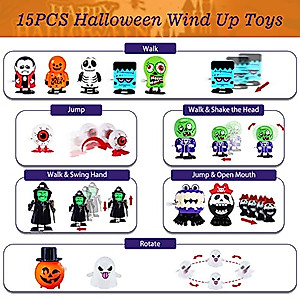 Uniqhia Halloween Wind-up Toys, 15PCS Clockwork Toys Supply for Party Favors Boys Girls Kids