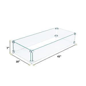 ECOTOUGE Fire Pit Wind Guard for Fire Table, 30.7” x13” x4.7” Clear Tempered Glass Flame Guard with Hard Aluminum Corner Bracket & Rubber Feet