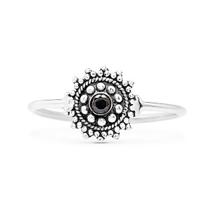 Black Onyx Delicate Ethnic Round Ring 925 Sterling Silver Gipsy vintage Boho Chic Jewelry (8)