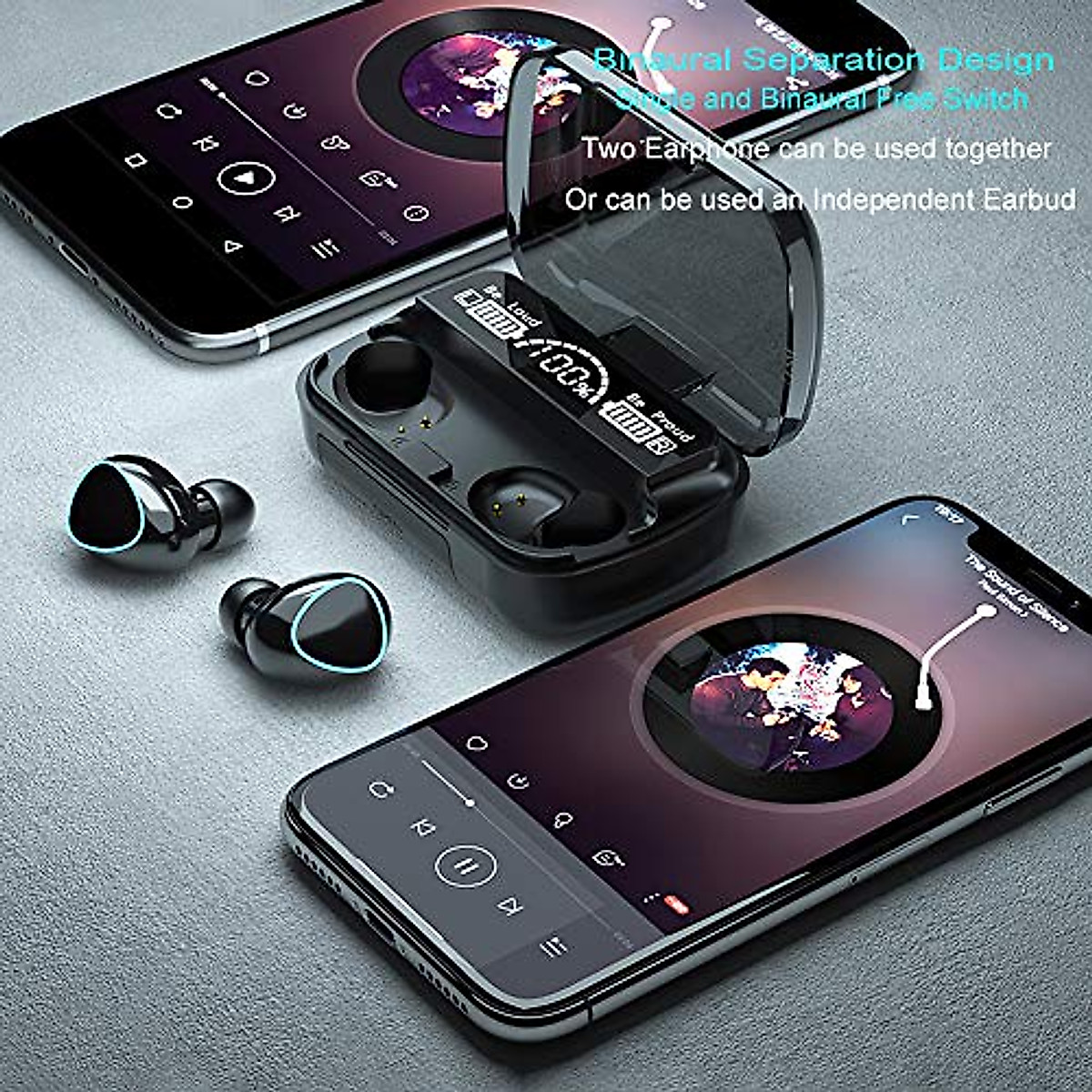 Wireless Earbuds, Bluetooth 5.1 Earphones Auto Pairing Bluetooth Headphones True Wireless Stereo HiFi Headphones for Running Sports in-Ear with Smart LED Display Charging Case/Box